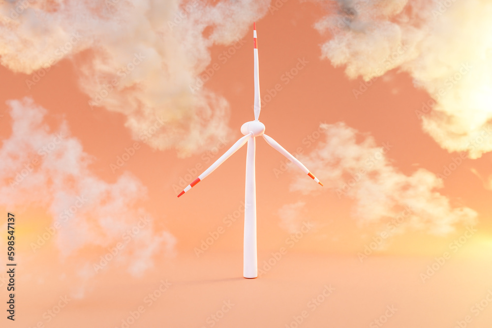 single windmill wind turbine on infinite colorfull background with ...
