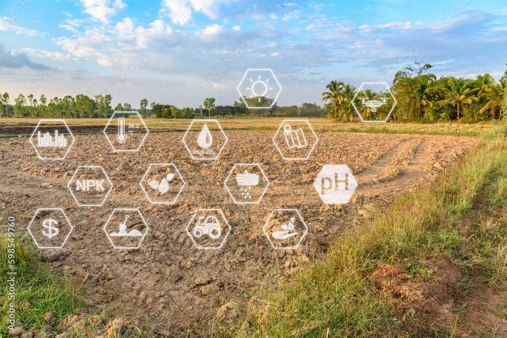 Foto de Soil preparation for crop production concept : Land preparation, plowing to till or dig ...