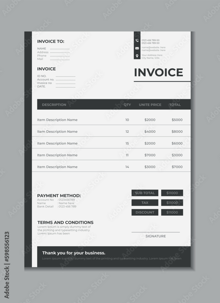 Invoice template design, billing cash voucher, money receipt cash memo ...
