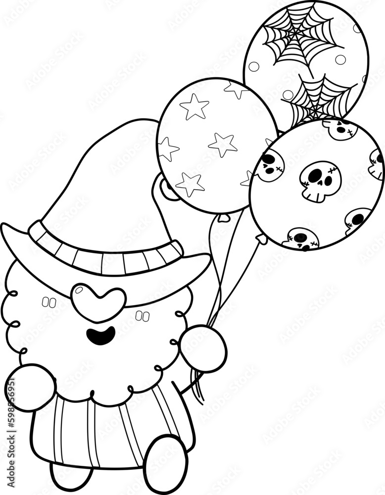 Cute Halloween witch faceless gnome cartoon doodle outline for ...