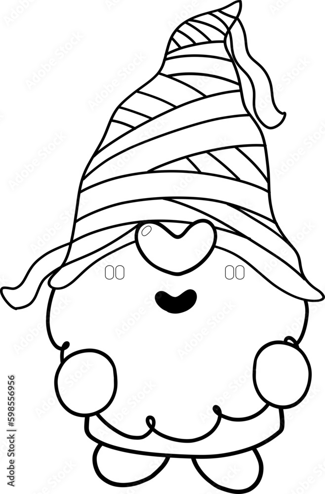 Vetor de Cute Halloween witch faceless gnome cartoon doodle outline for ...