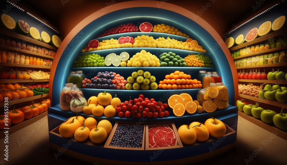 Fruits and vegetables in a grocery store. 3d rendering by AI Stock ...