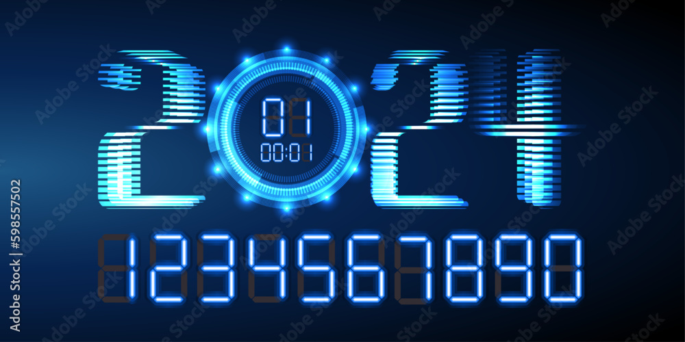 Celebration of the Happy New Year 2024 with a blue light abstract on a ...