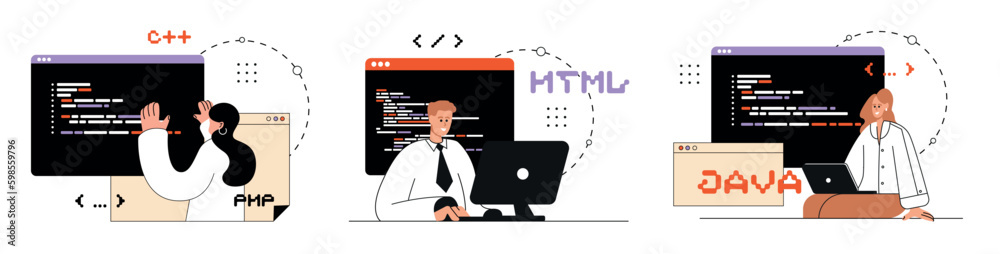 Concept of computer programming or developing software or game with ...