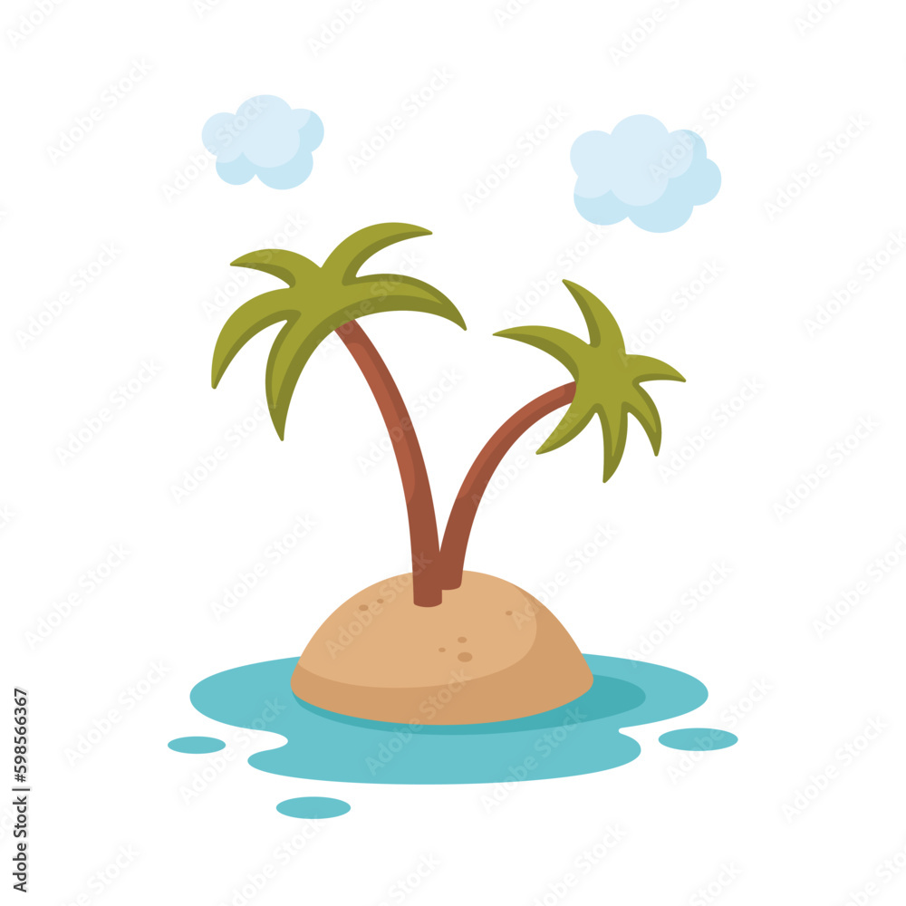 Cartoon Tropical island with palms. Flat design. Kids vector ...