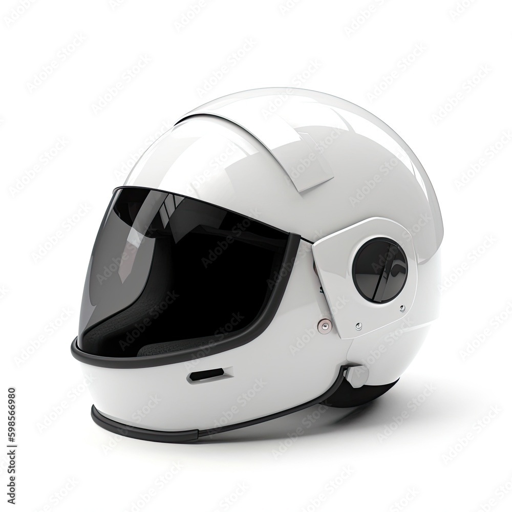 A minimalist, geometrically designed space helmet with a reflective ...