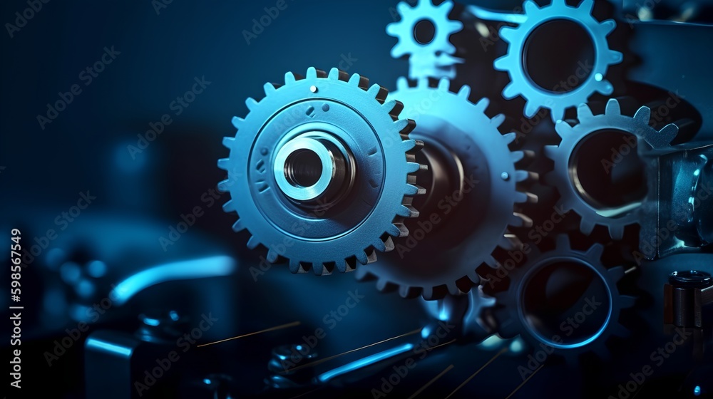 Automation concept depicted by synchronized gears on a dark background ...