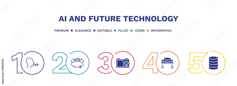 set of ai and future technology filled icons. ai and future technology ...