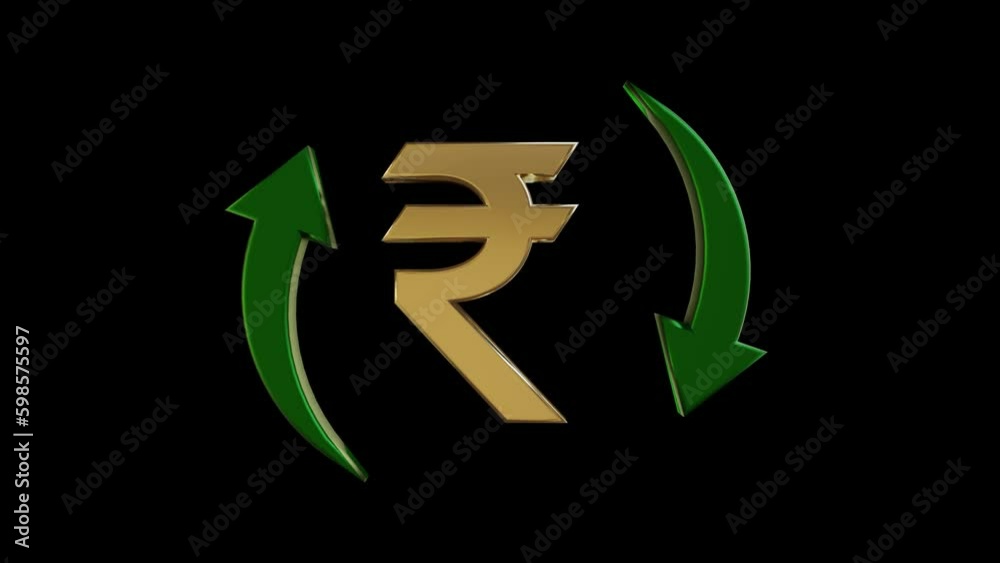 Vidéo Stock Rupee symbol and rotating green arrows, on black background ...