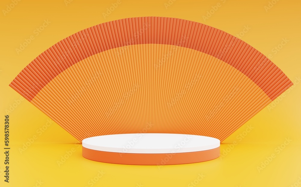 Orange and white cylindrical plinth The orange background curves like a ...
