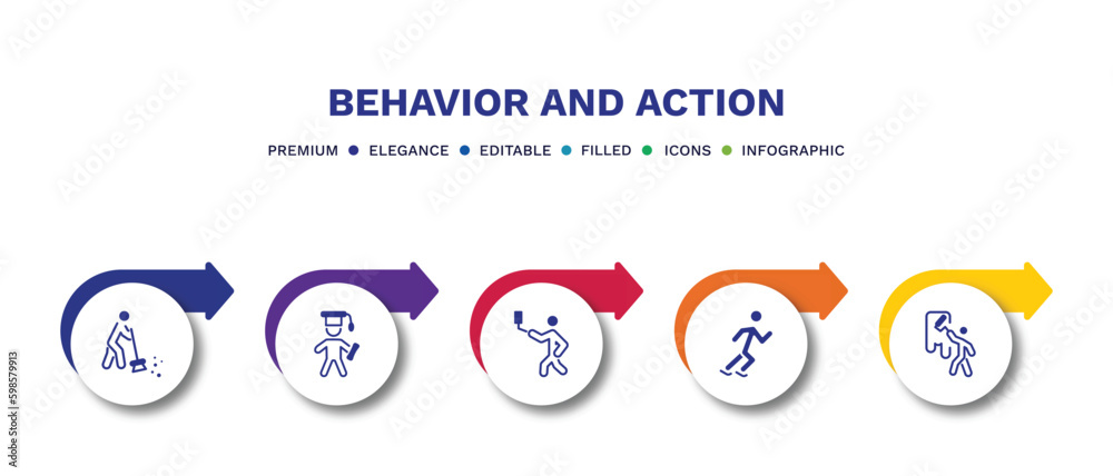 set of behavior and action filled icons. behavior and action filled icons with infographic ...