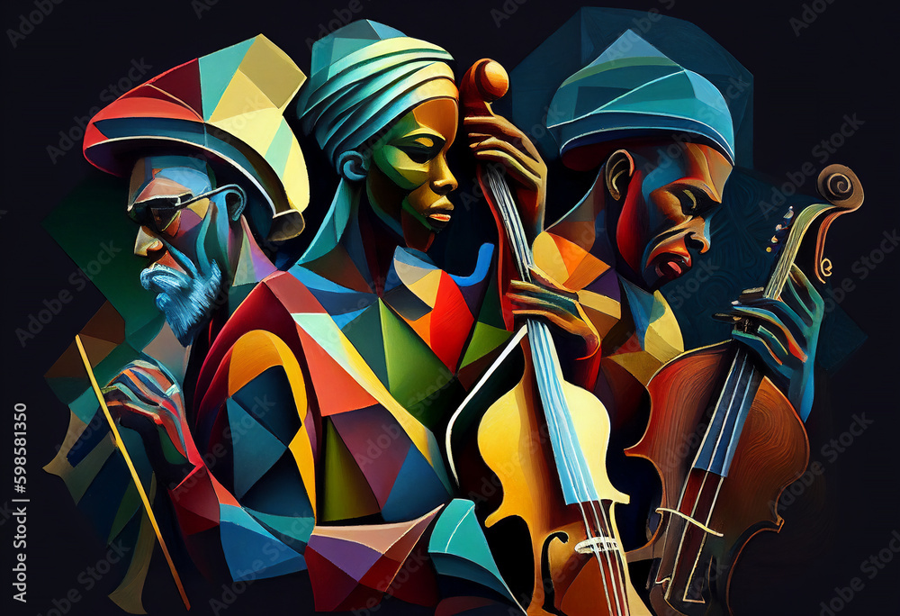 Afro-American female and male classical musician orchestra playing a ...