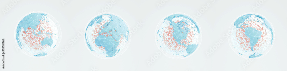 Earth Globes collection. Set of earth globes from different angles ...