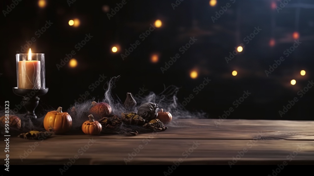 Spooky Halloween table top with haunting background. generative ai ...