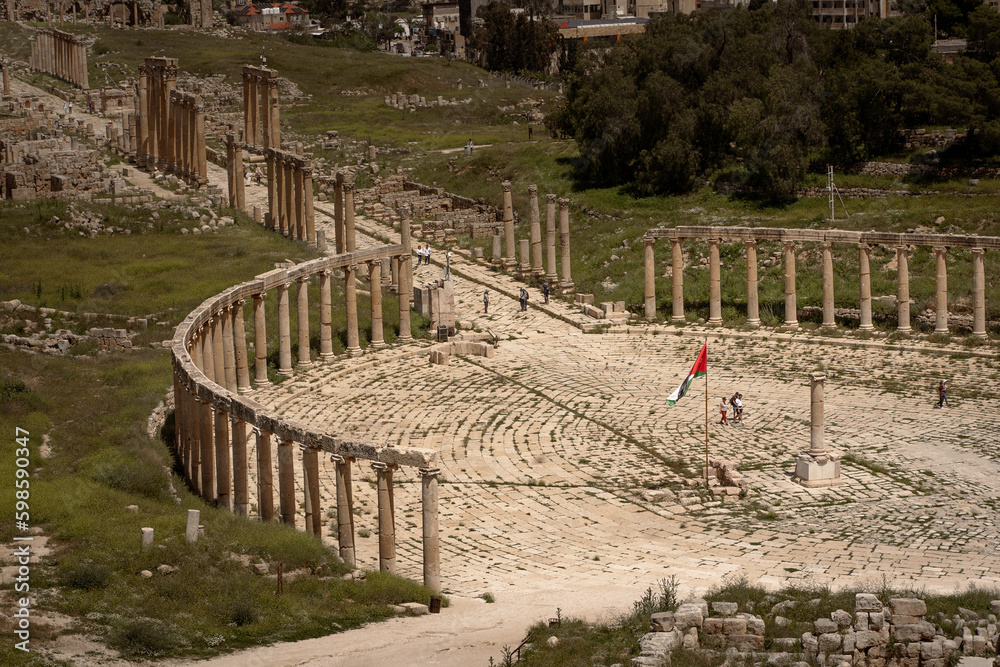 Ancient Roman ruins in the city of Jerash in Jordan with well preserved ...