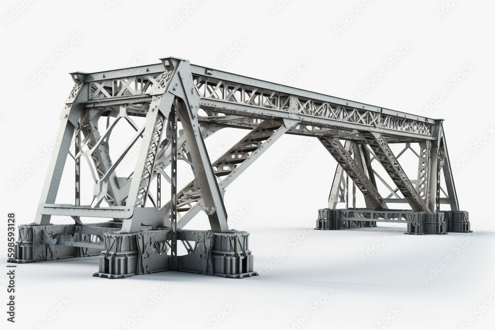 3D model of a truss bridge frame on white background. Generative AI ...