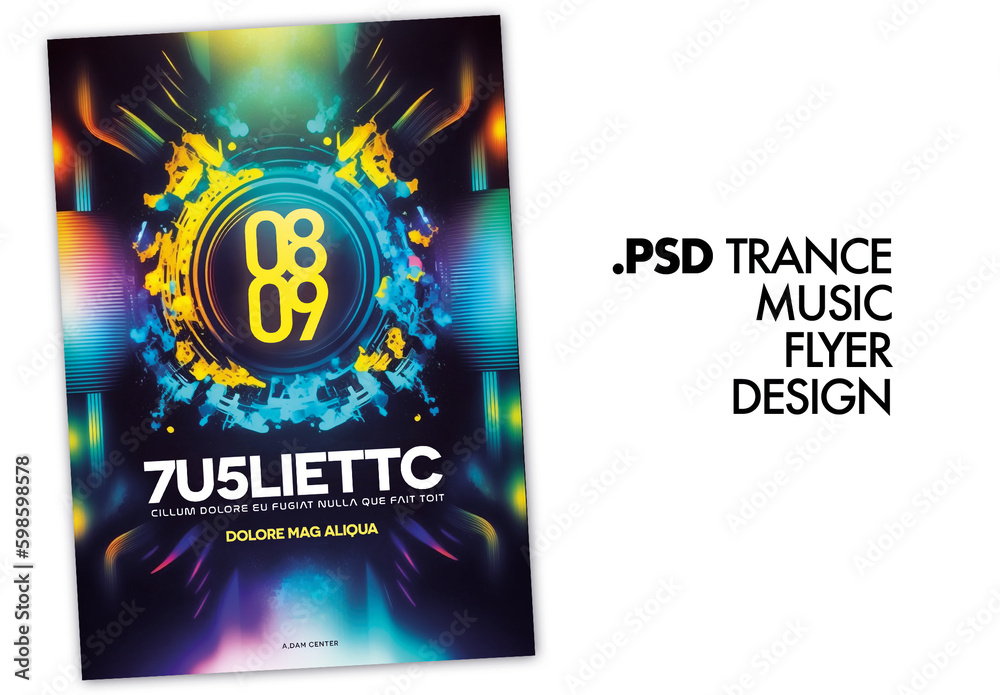 Techno music party flyer or poster design with generative ai background ...