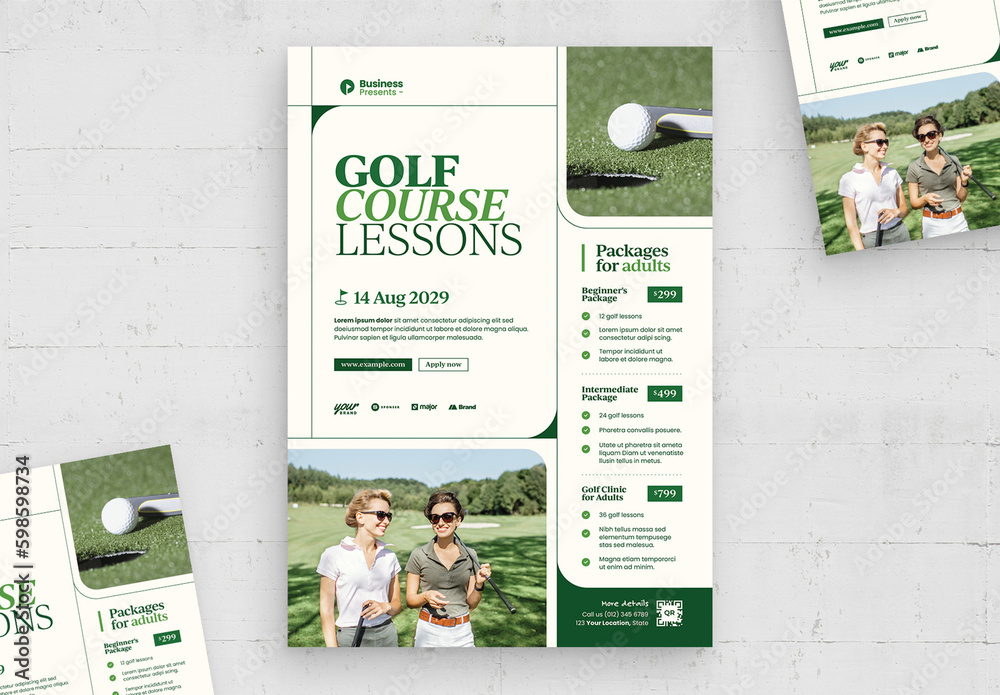 Golf Lessons Sports Flyer Poster Template Stock Template | Adobe Stock