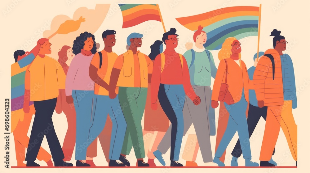 Trans people marching for LGBTQ and trans rights on the street with ...