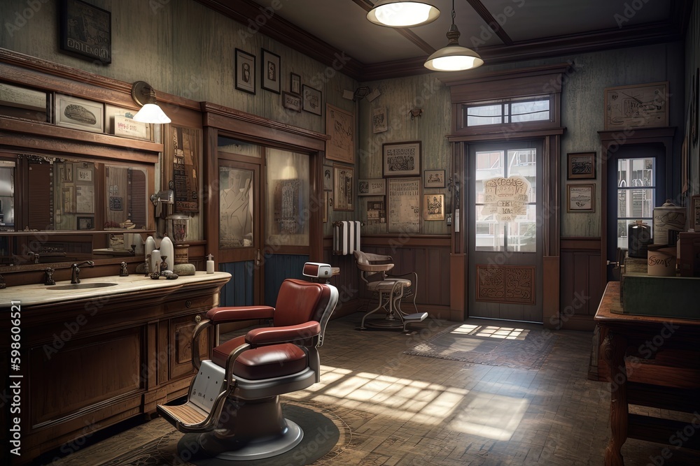 Old barbershop illustration, retro 80s style, nostalgia concept ...