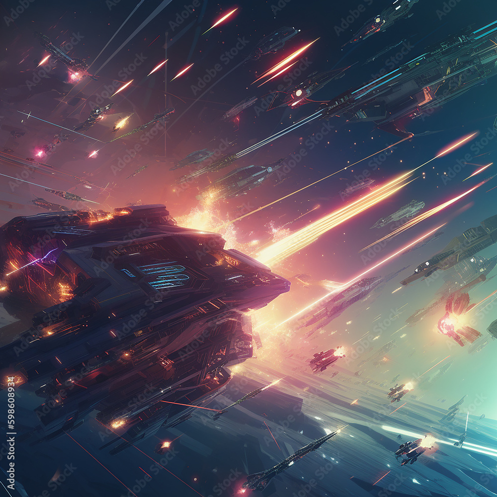 Battle between multiple spaceships in outer space. Created using ai ...