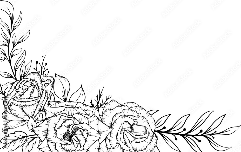 rose flower outline corner border frame decoration Stock Illustration ...