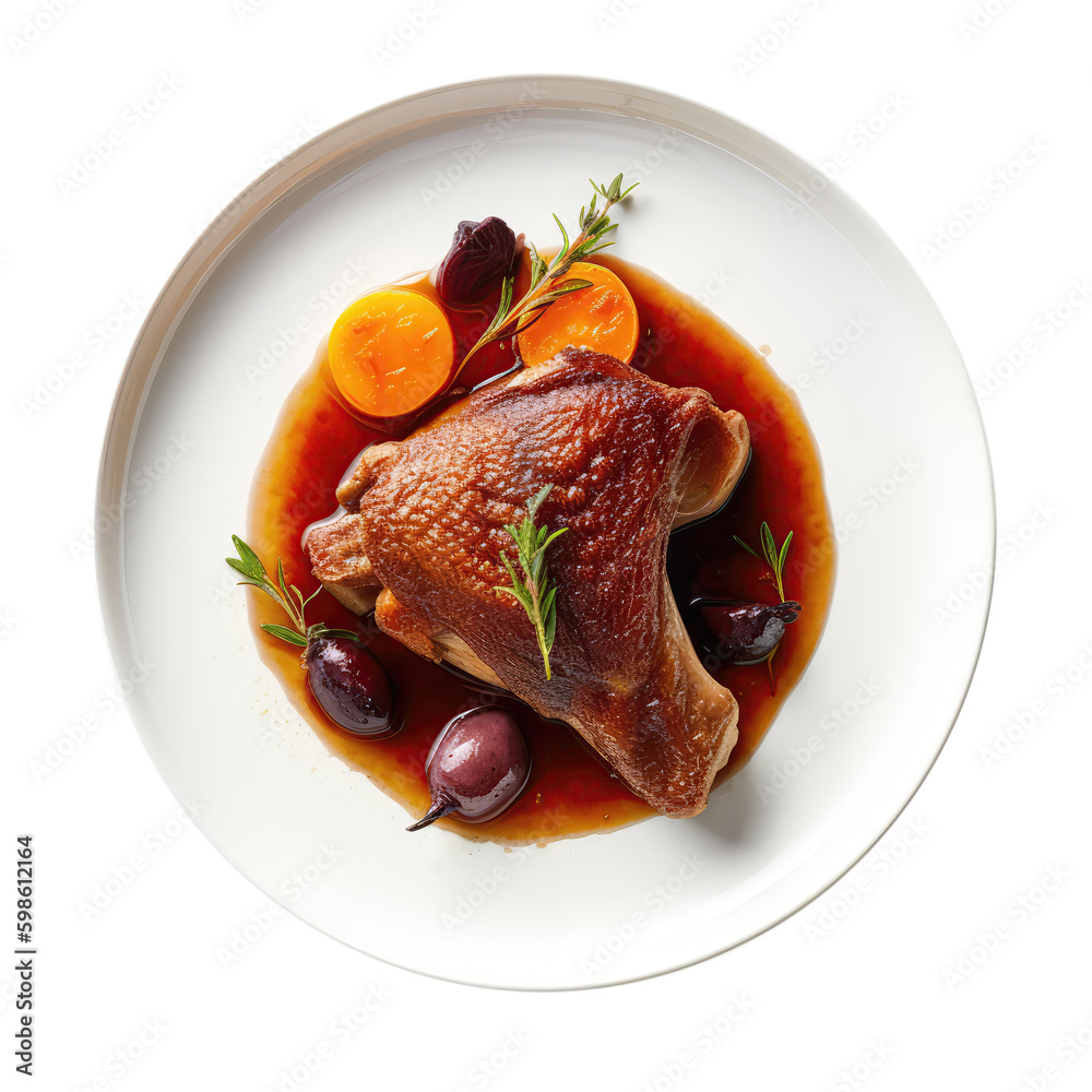 Confit De Canard On White Plate, French Dish. On An Isolated ...