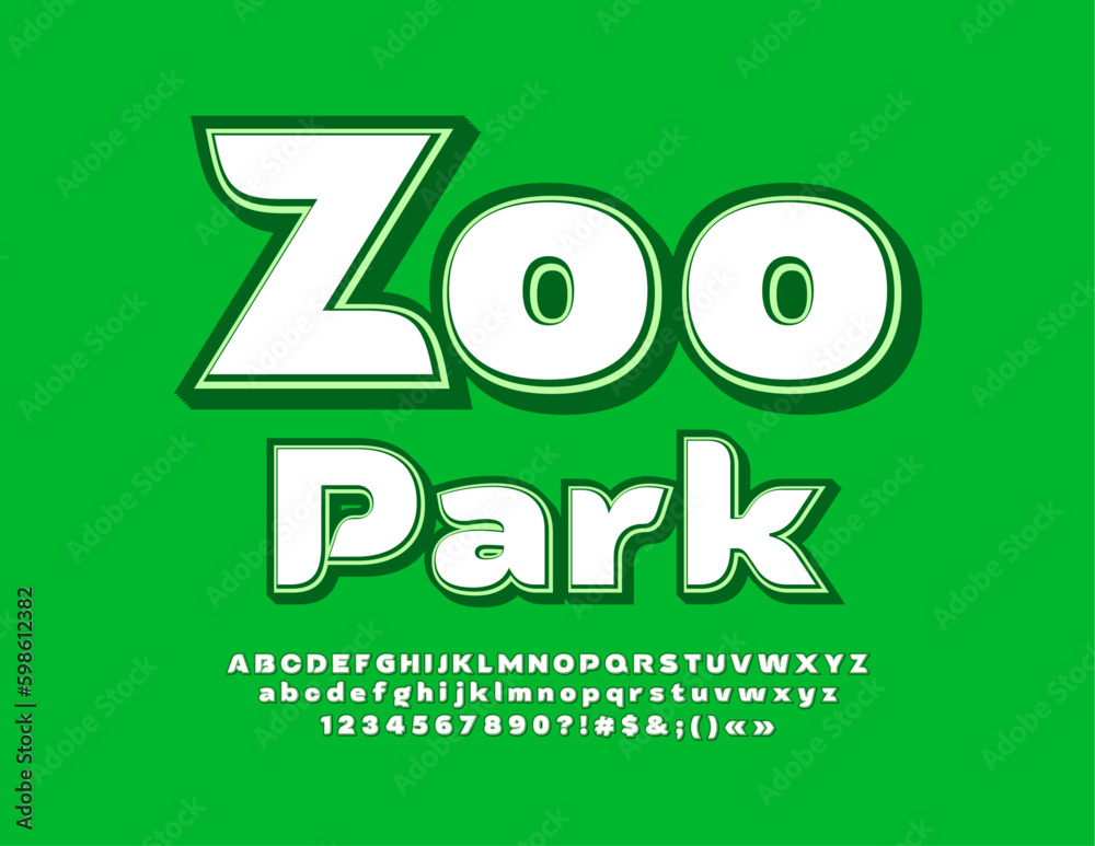 Vector trendy sign Zoo Park with stylish Font. White an Green Alphabet ...