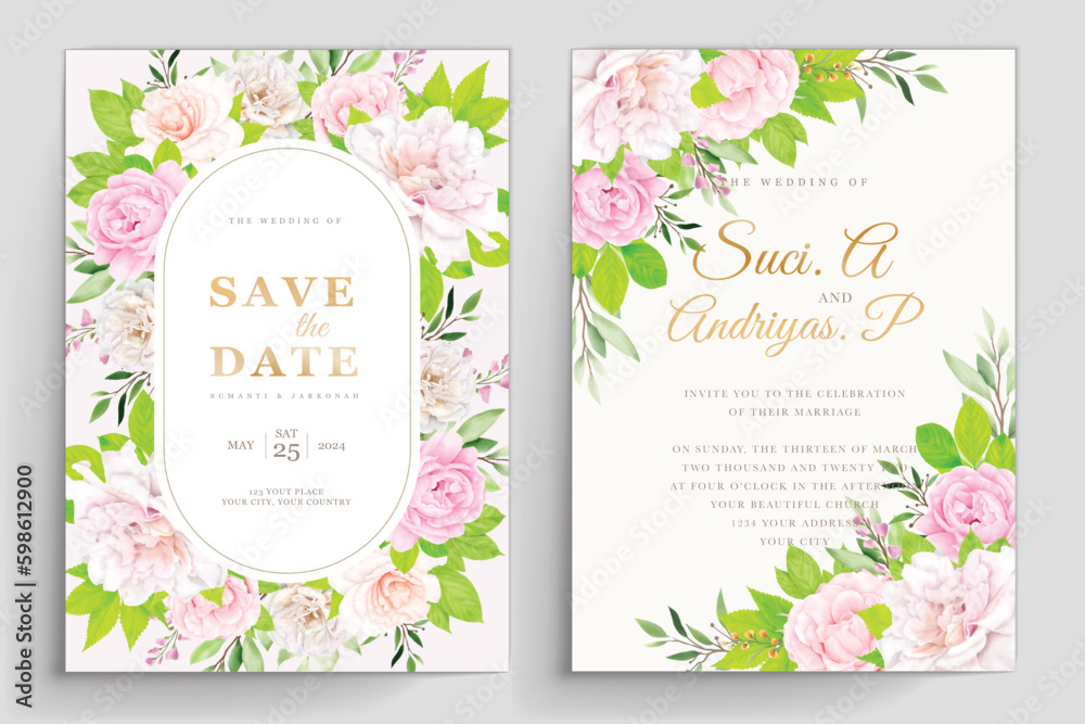 beautiful soft pink roses invitation card and background Stock Vector ...