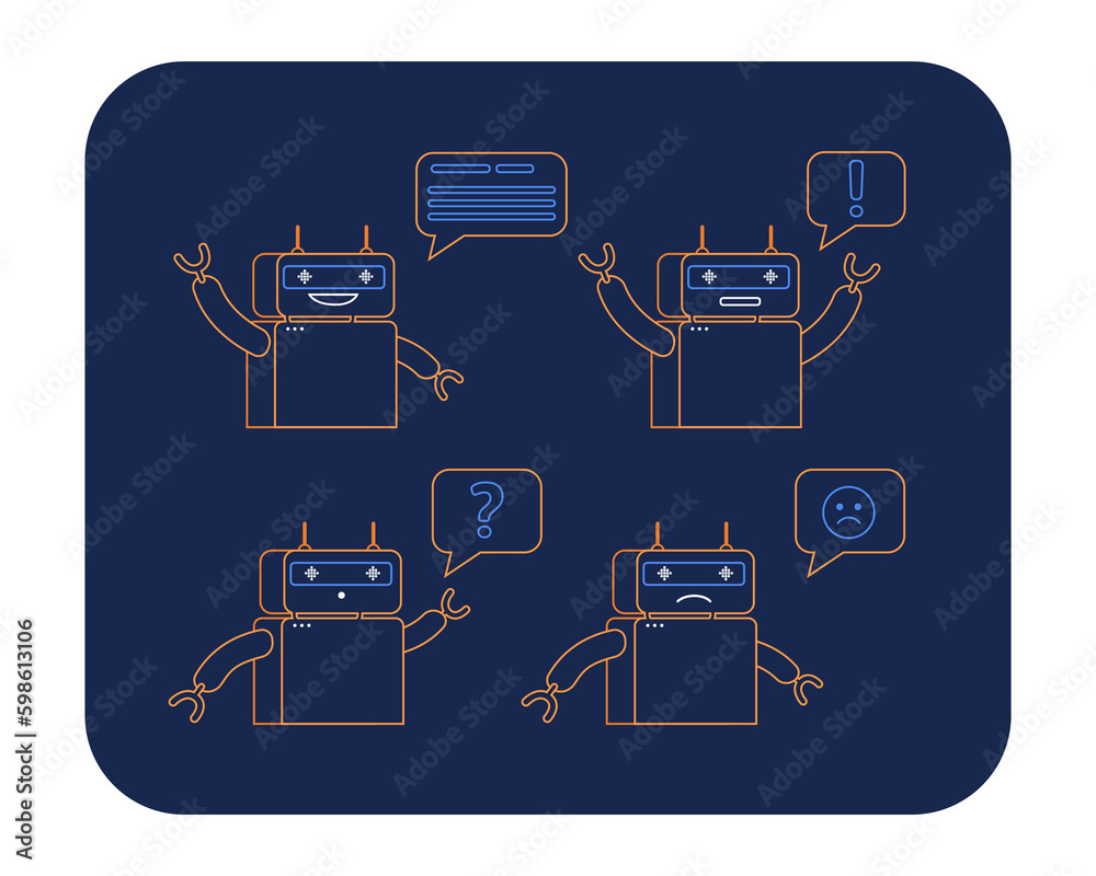 Outline of cute chatbot character vector illustrations set. Drawings of ...