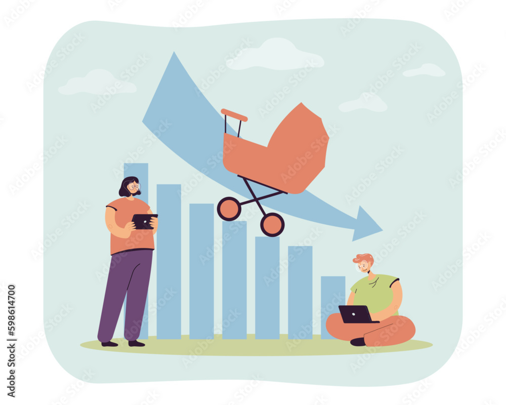 People With Population Decrease Chart Vector Illustration Drawing Of 5364