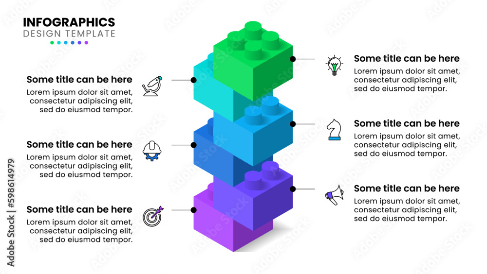 Infographic template. 6 building blocks with icons and text Stock ...