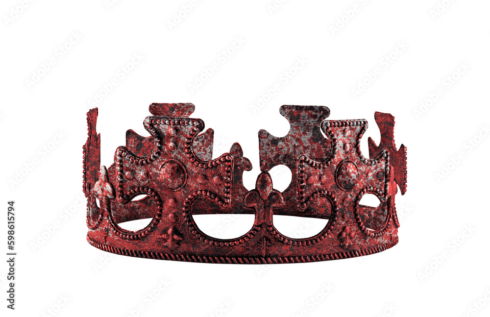 King or Queen's old crown in red blood isolated on white background ...
