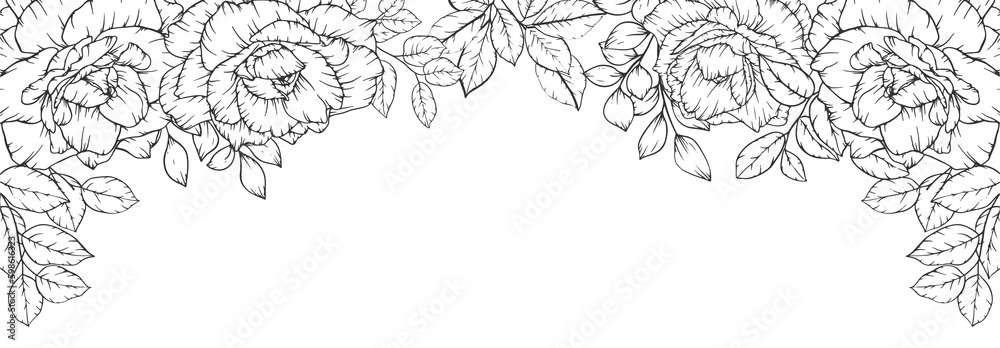 rose flower outline corner border frame decoration Stock Illustration ...