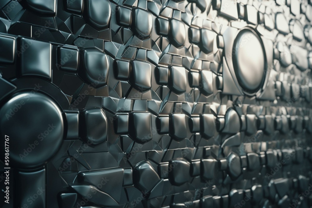 Shiny tiles create a sci-fi inspired wall. Background has 3D Arabesque ...