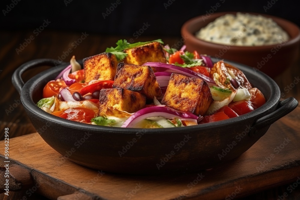 Paneer sizzler is an indian version with cottage cheese salad served ...
