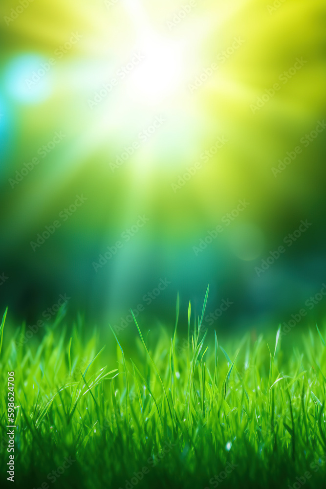 Fresh green grass background in sunny summer day. A natural spring ...