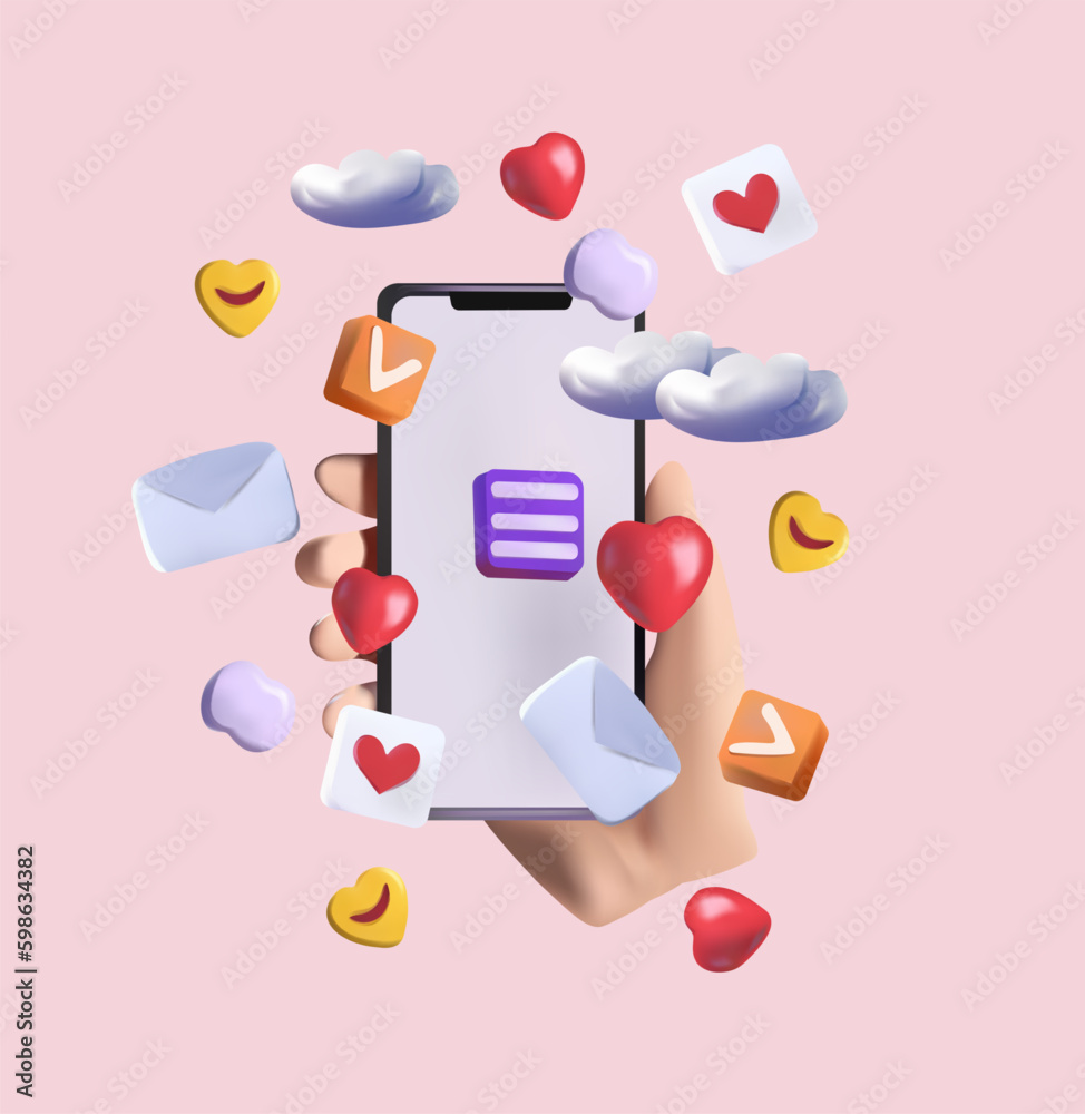 Innovative 3D concept for a virtual social networking platform. A hand ...