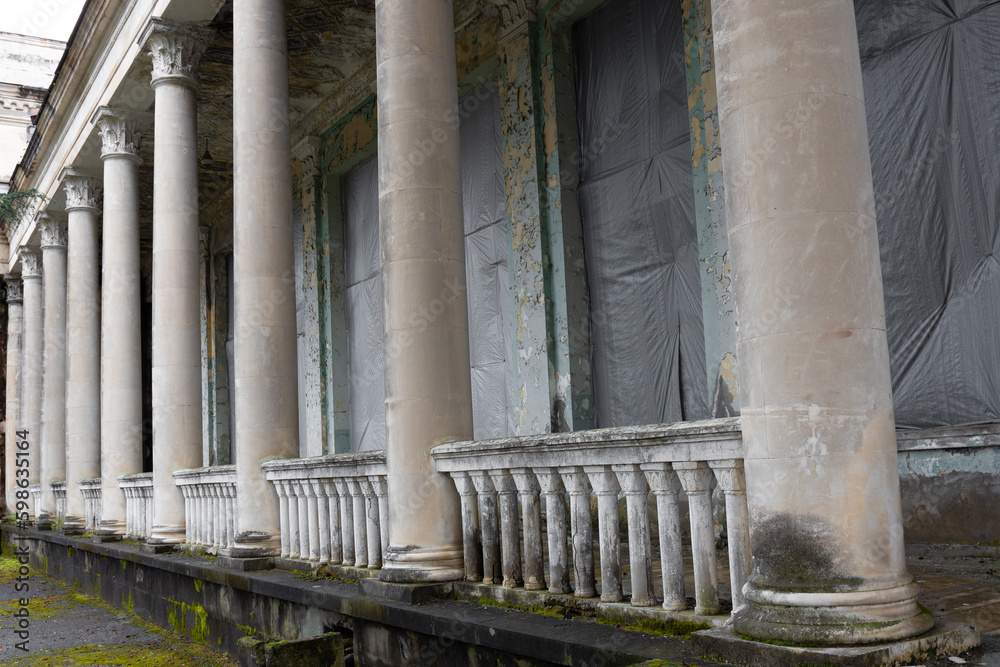 Restoration work on the colonnade and balustrade of an historic ...