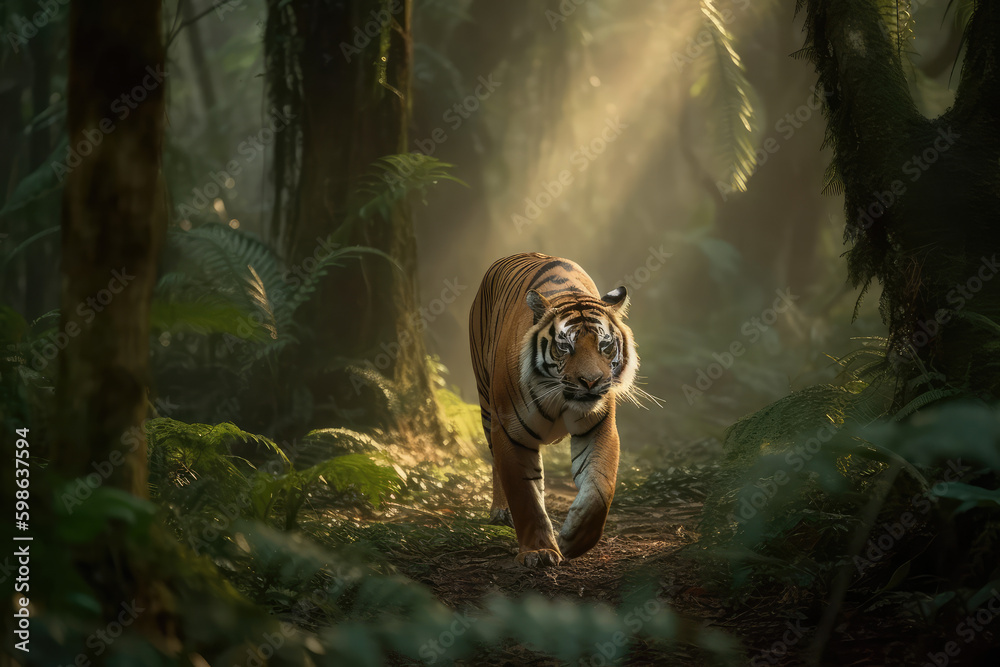 Majestic Tiger in Motion. Breathtaking scene of a Bengal Tiger running ...