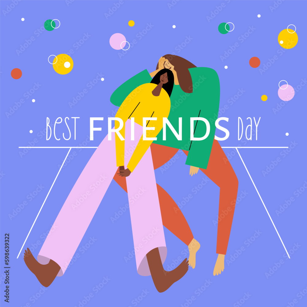 The HAPPY BEST FRIENDS DAY illustration with couple girls, girlfriends ...