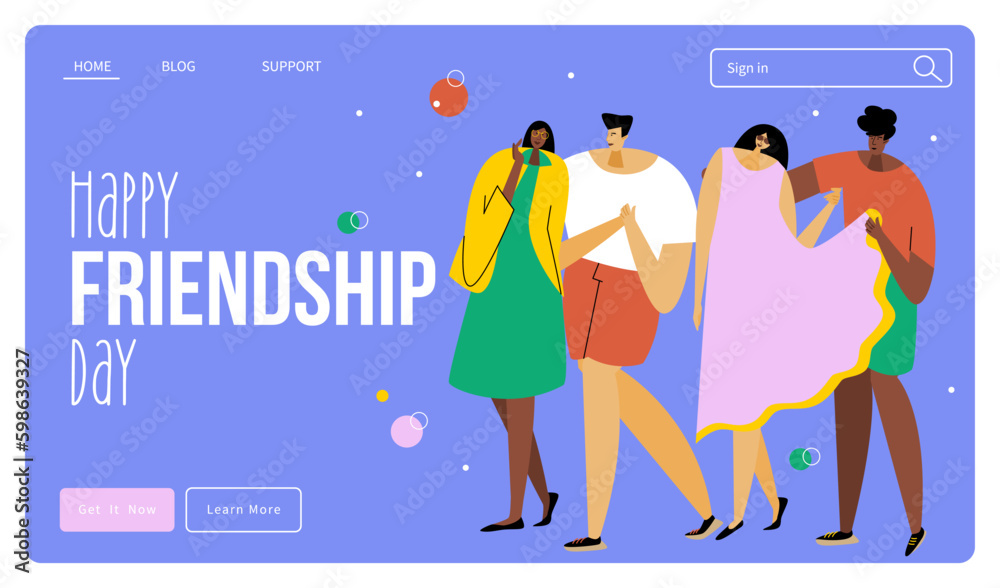 The HAPPY FRIENDSHIP DAY illustration for website landing page with ...