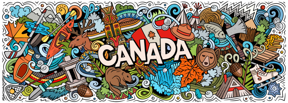 Canada cartoon doodle illustration. Funny Canadian banner Stock Vector ...
