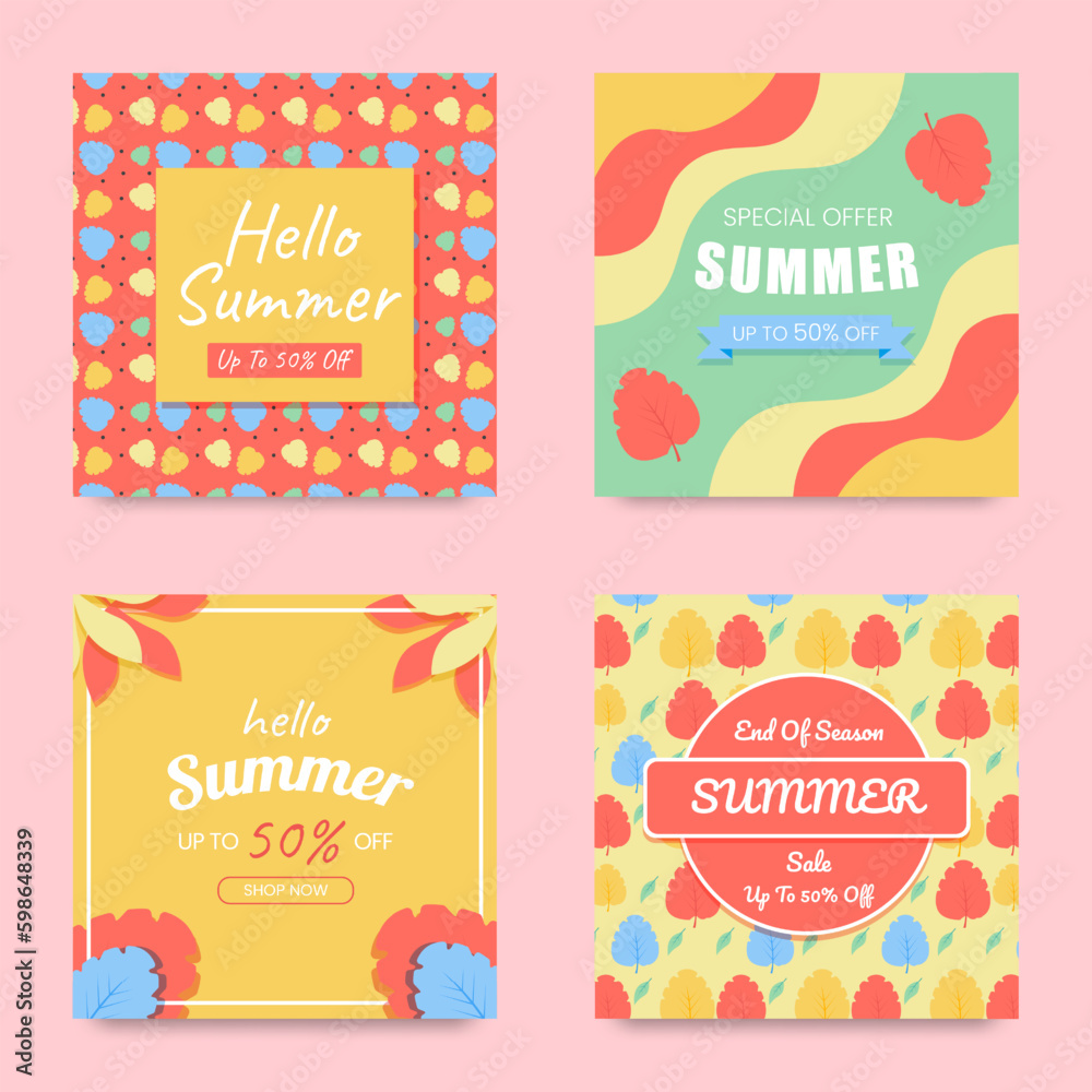 Set vector social media post design templates, summer sale discount ...