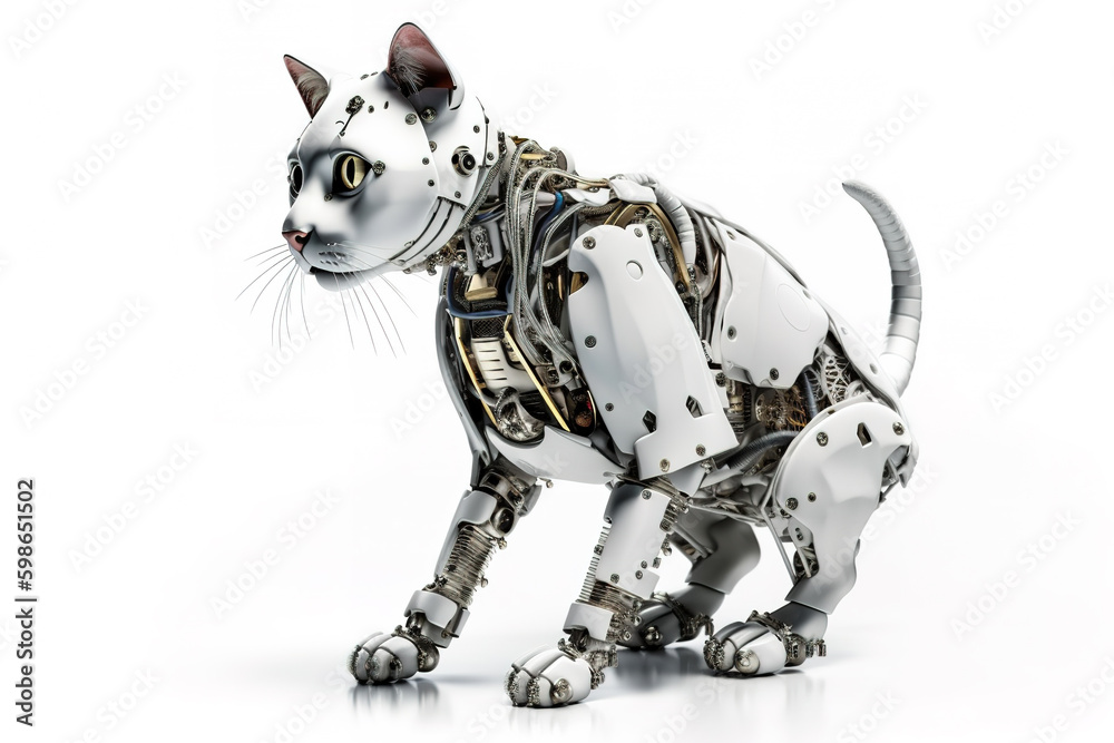 Image of a cat modified into a electronics robot on a white background ...