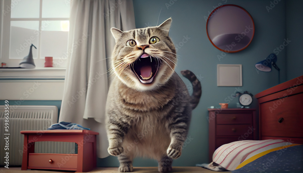 Happy cat, Surprised face, Wow expression cat funny face with open ...