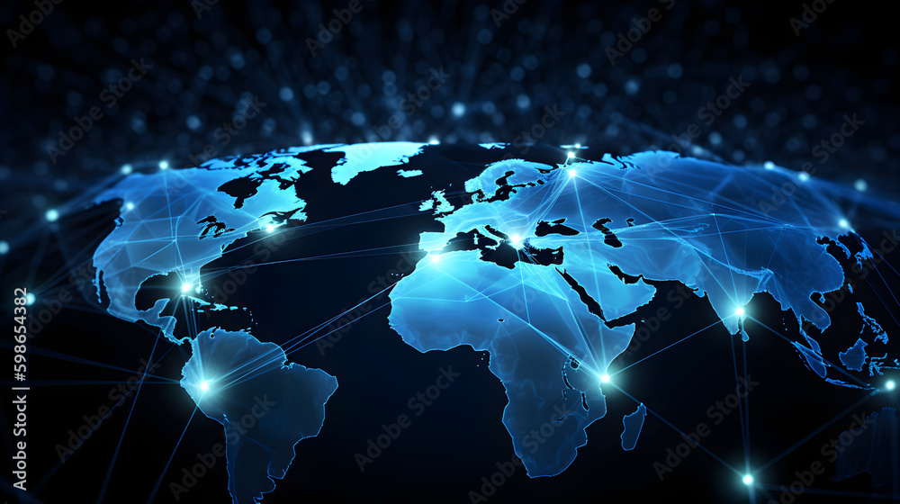 Connection lines around the Earth's surface, future technology backdrop ...