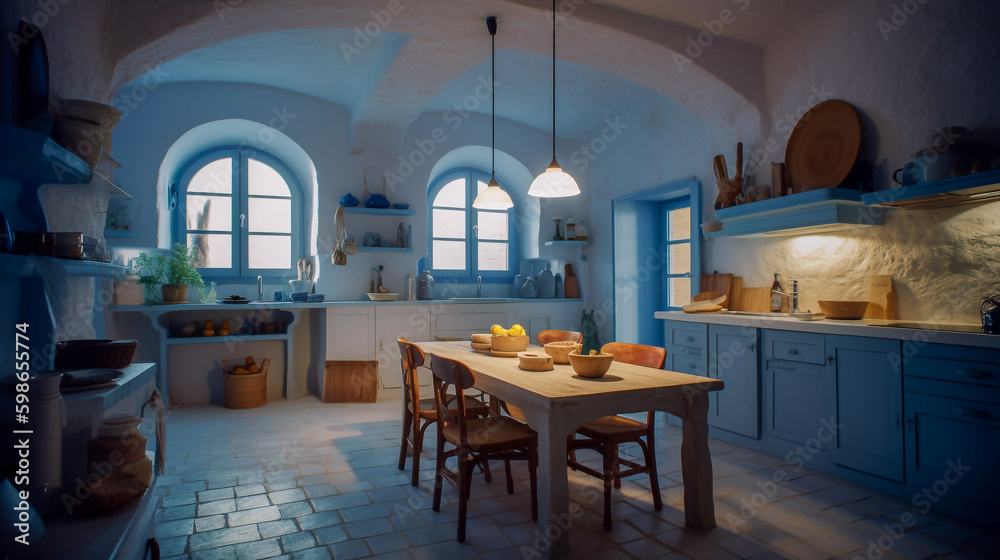 Interior design - A comfortable colonial limestone kitchen in Santorini ...