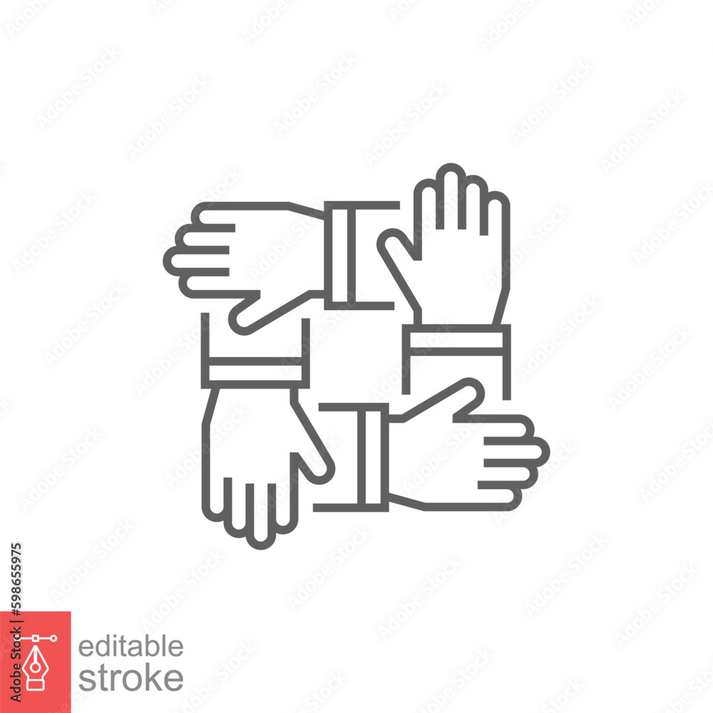 Handshake in circle icon. Simple outline style. Hand team work, support ...