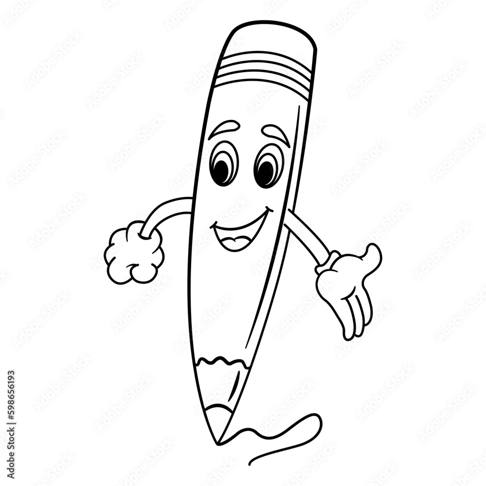 Cartoon Pencil for Coloring Page Stock Vector | Adobe Stock